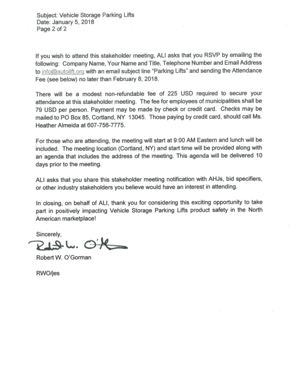 Vehicle Storage Parking Lifts - Develop of US Standards