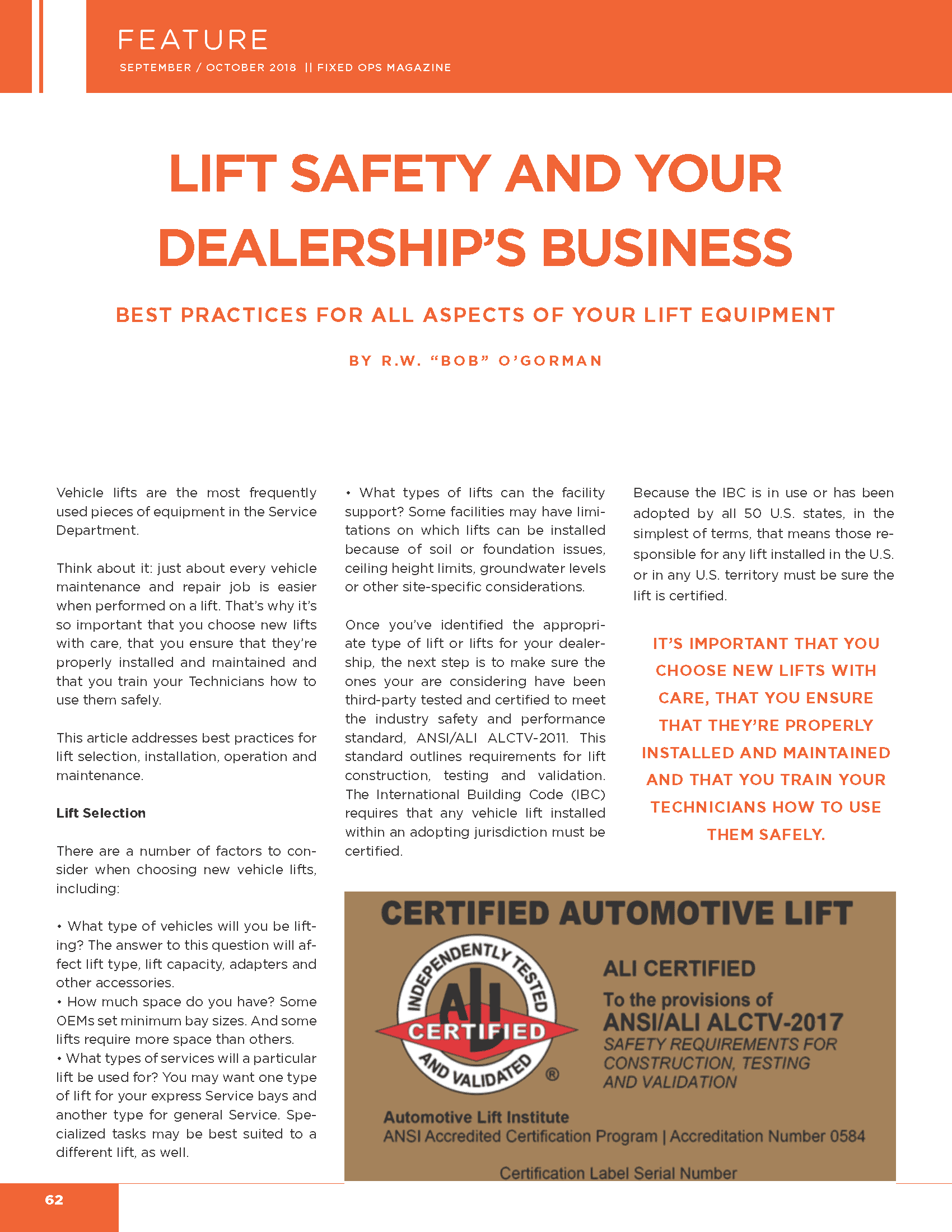Fixed-Ops Magazine: Feature Article - Life Safety