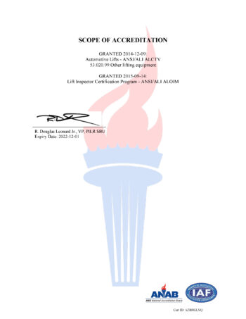 Auto Lift Institute ANSI Certification Program